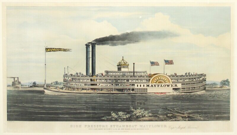 High Pressure Steamboat Mayflower. First Class Packet between St. Louis ...