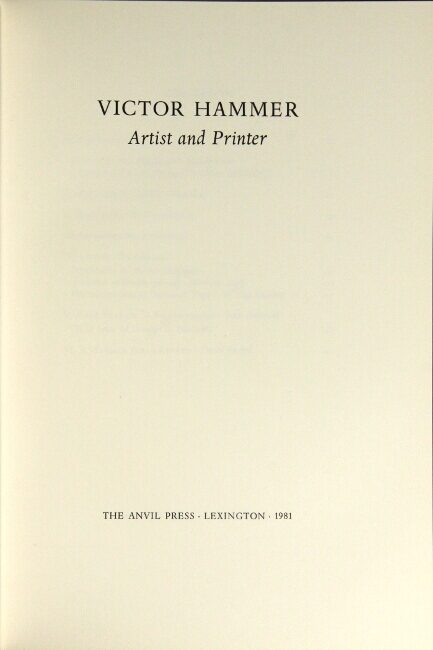 Victor Hammer: artist and printer | Carolyn Hammer
